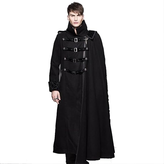 Devil Fashion Long Maxi Coats Stand Collar Goth Detachable Shawl Thick ...