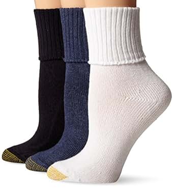 Gold Toe Women's 3-Pack Bermuda Turn Cuff Sock, Denim/White/Navy, 9-11 ...