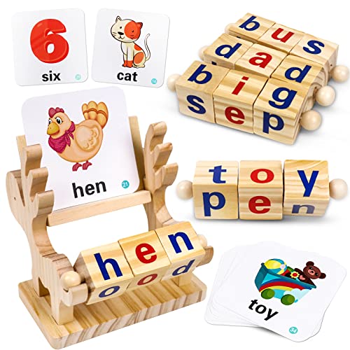 Kizh Wooden Reading Blocks Sight Words Flash Cards Spelling Games Short ...