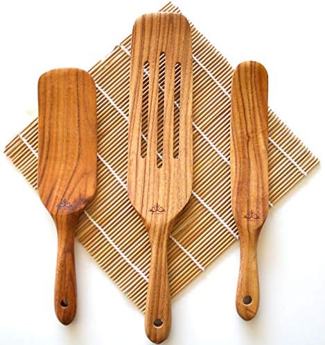 Spurtle set 3pc with Bamboo Placemat, Nonstick Premium Natural Teak ...