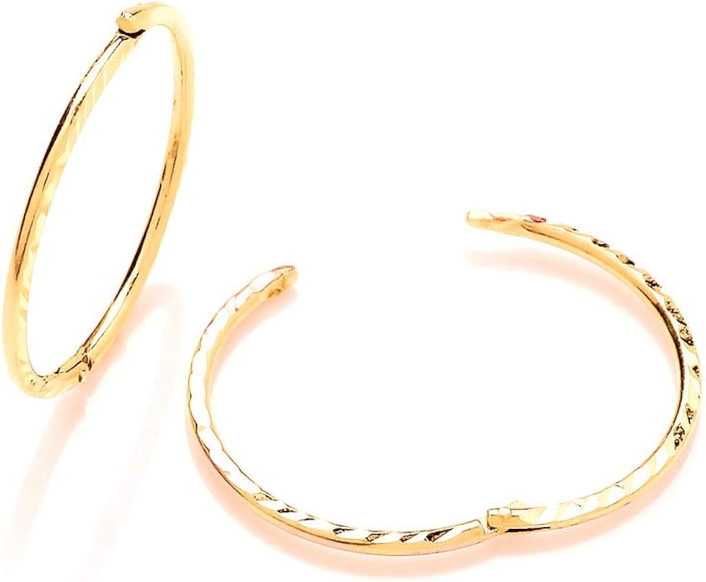 9ct Gold 14mm Diamond Cut Hinged Sleeper Earrings: Amazon.co.uk: Jewellery