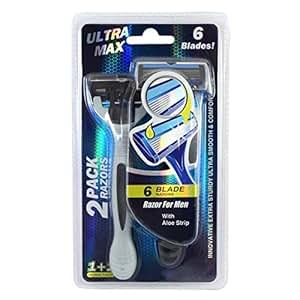 Amazon.com: Ultra Max Razor 6 Blade Razors 2Pack Men With Aloe Strip ...
