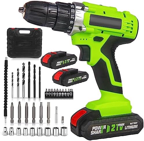 21V Cordless Drill, Power Drill Set with 2 Batteries and Charger ...