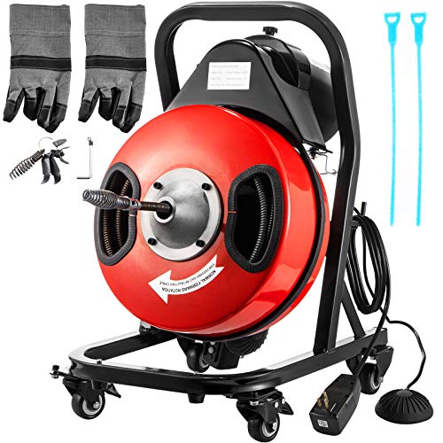 VEVOR Sewer Snake Machine 50FTx1/2Inch, Drain Cleaner Machine with 4 ...
