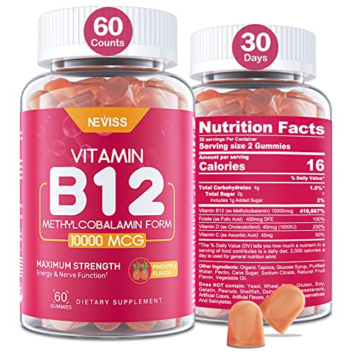 Vitamin B12 10000 mcg (Methyl B12) Gummies with Vitamin D3, B9 Vitamin ...
