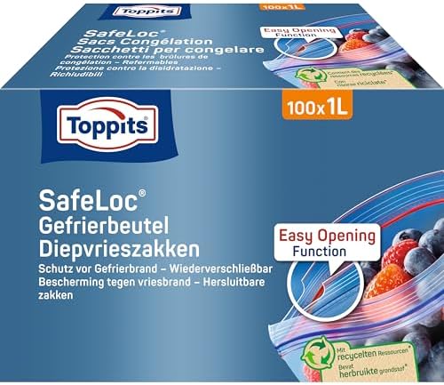 Toppits SafeLoc Double Lock Freezer Bags - 100 x 1L Bulk Pack, Extra ...
