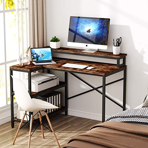 Tribesigns L Shaped Desk with Storage Shelves, Rustic Corner Desk Study ...