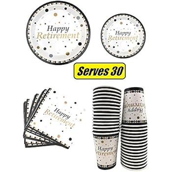 Amazon.com: Serves 30 Happy Retirement Complete Party Pack 9" Dinner ...