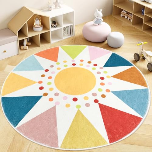 Lacomfy Kids Rug 5.2Ft Round Boho Sun Rug Circle Kids Play Mat Colorful ...