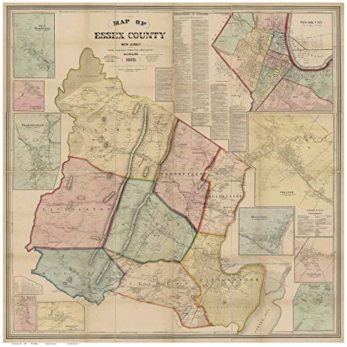 Essex County New Jersey 1859 Map - Wall Map with Homeowner Names - Old ...