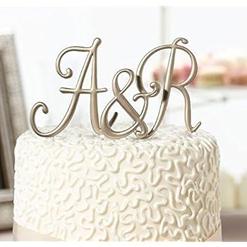 Amazon.com: Gold Monogram Wedding Cake Topper Initials - Set of 3 ...