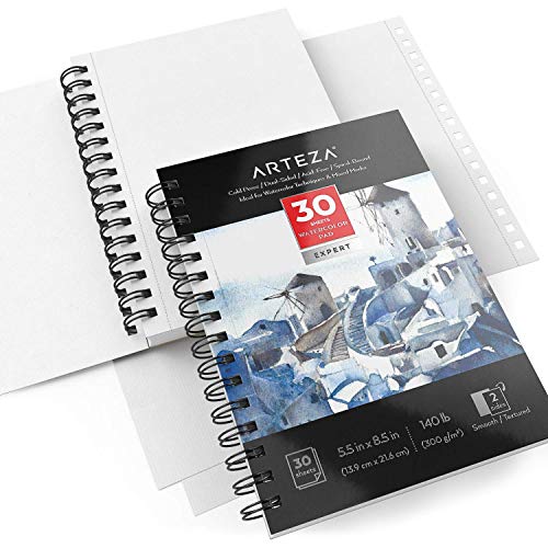 Arteza Watercolor Paper Pad Expert, Watercolor Sketchbook 5.5x8.5 Inch, Pack of 3, 30 Sheets ...
