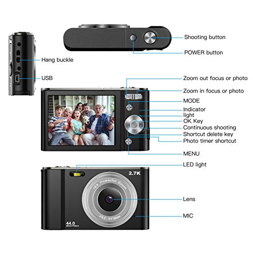 Digital Camera 2.7K Rechargeable HD Digital Camera 44 MP Mini Camera 2. ...