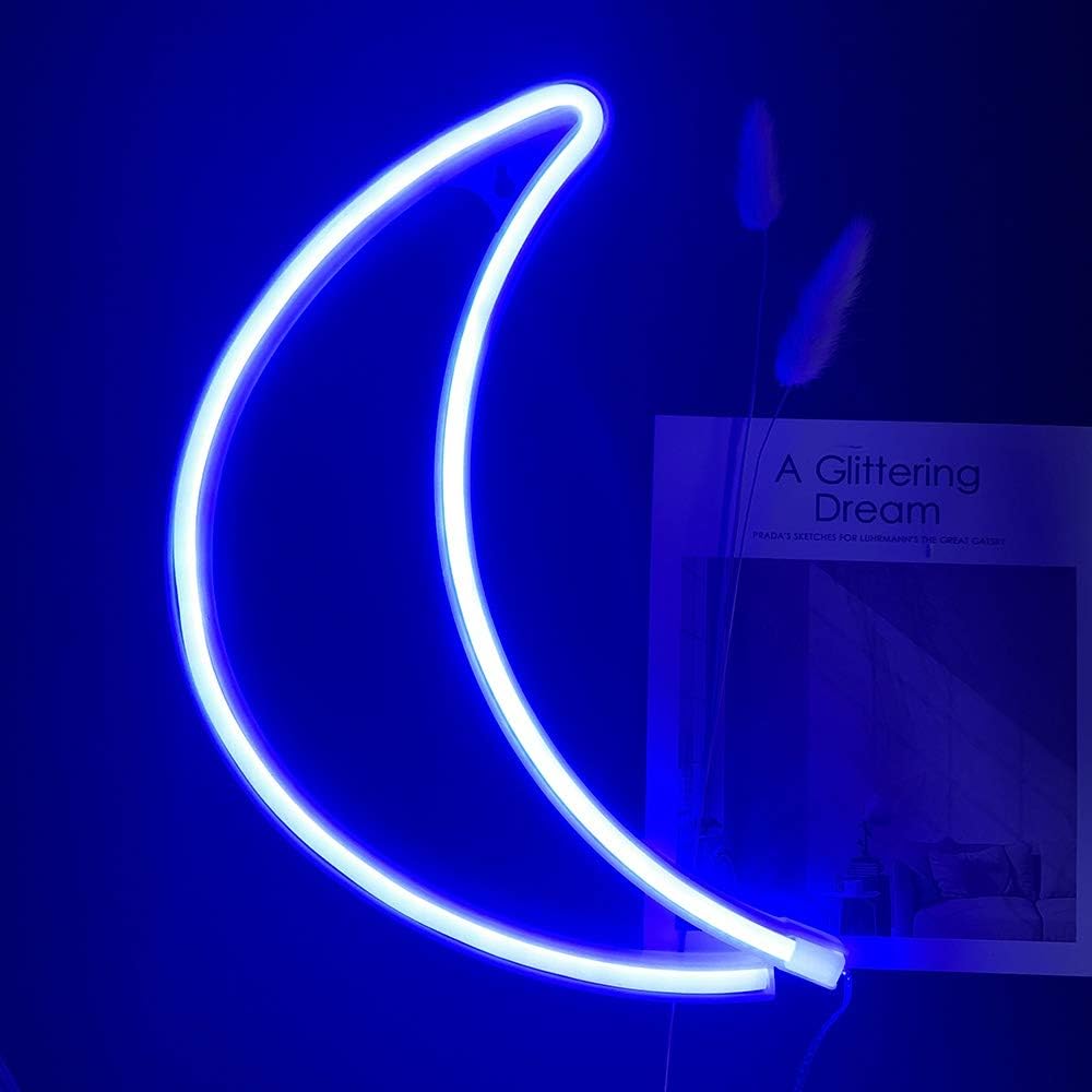 Amazon.com: ENUOLI LED Blue Crescent Moon Neon Light Signs, Moon Neon ...