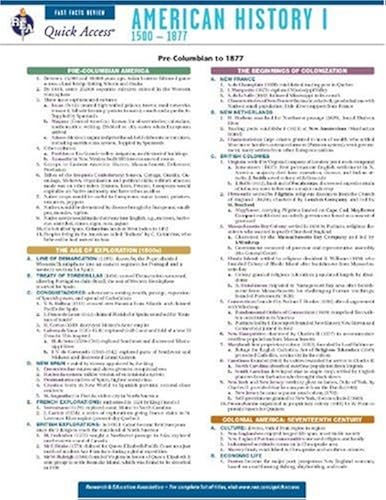 American History 1 - REA's Quick Access Reference Chart (Quick Access ...