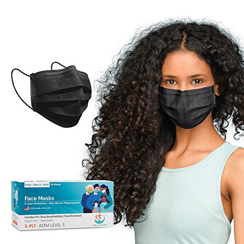 3-Ply Adults Black Disposable Face Mask | 50-Pack Black Disposable Face ...