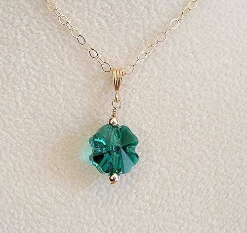 Amazon.com: Dark Green Clover Jewelry Pendant 18 Inch Gold Filled Chain ...