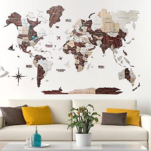 Amazon.com: ENJOY THE WOOD Home Décor 3D Wood World Map With Rivers ...