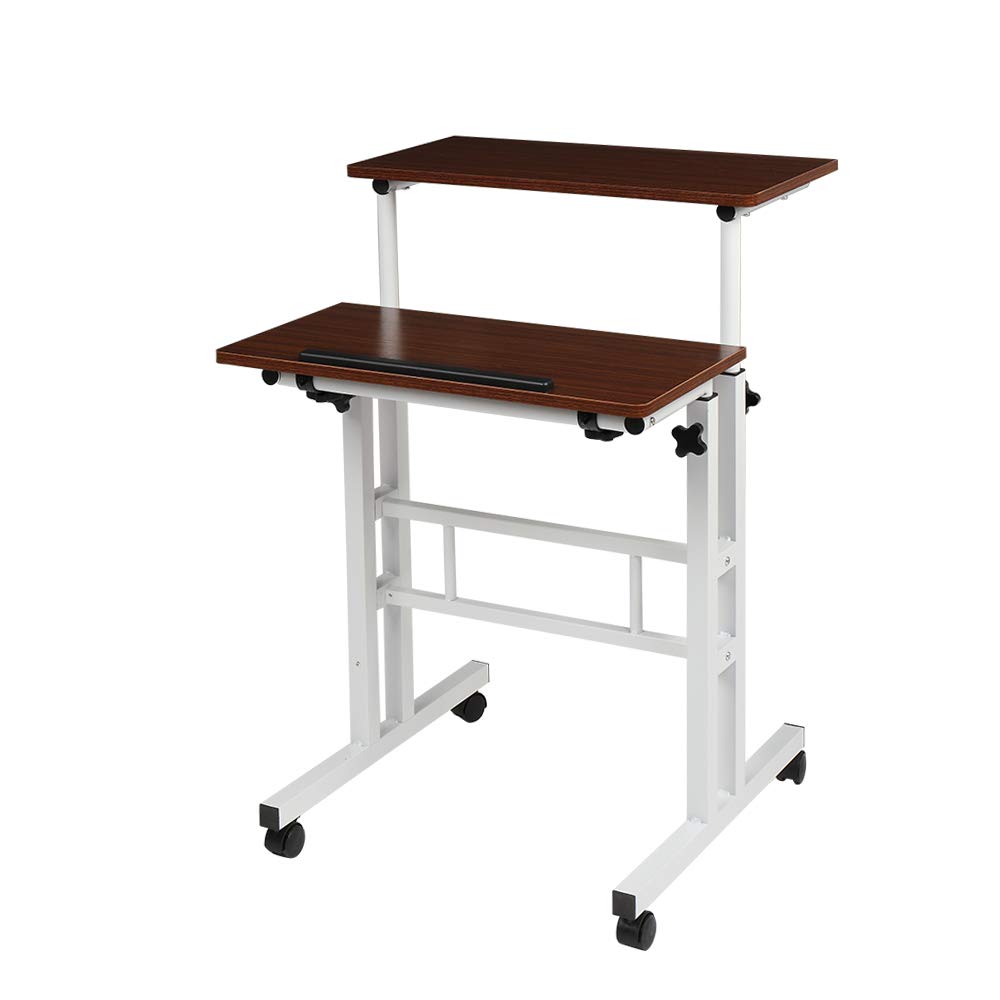 Buy VINGLI Mobile Standing Up Desk Brown Height Adjustable Rolling ...