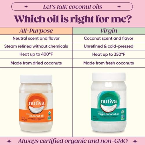 Nutiva Organic Coconut Oil 15 fl oz, Cold-Pressed, Fresh Flavor for Cooking, Natural Hair, Skin ...