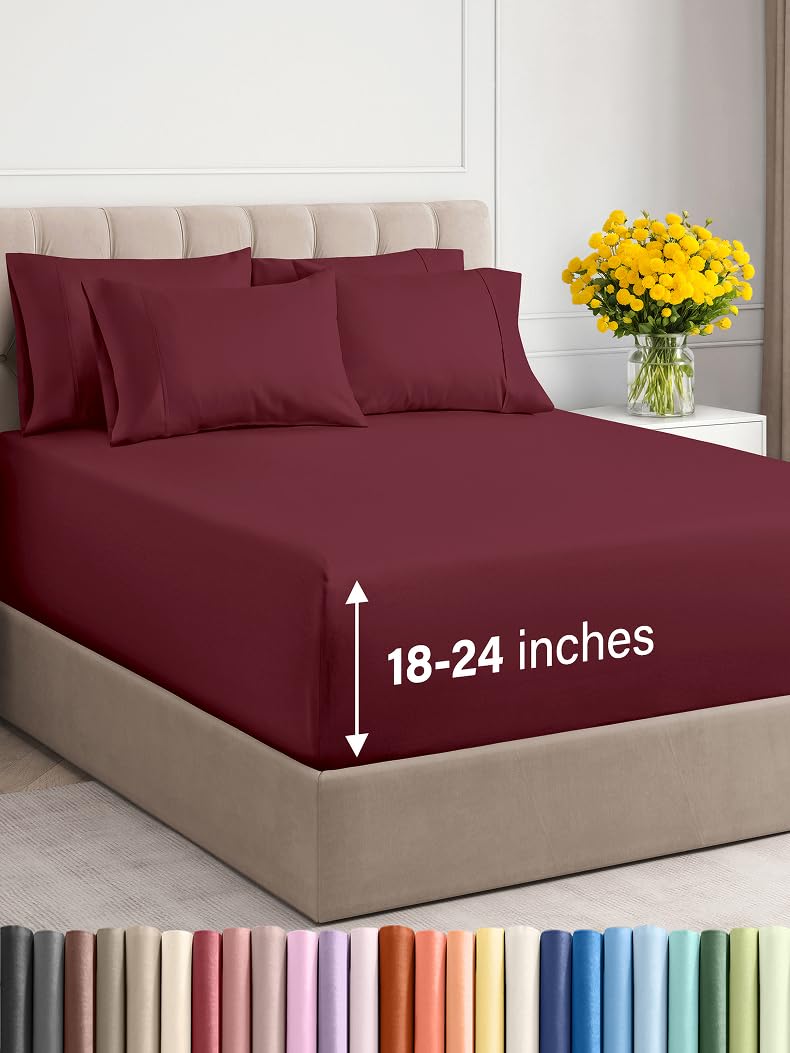 Extra Deep King Sheet Set - 6 Piece Breathable & Cooling Sheets - Hotel ...