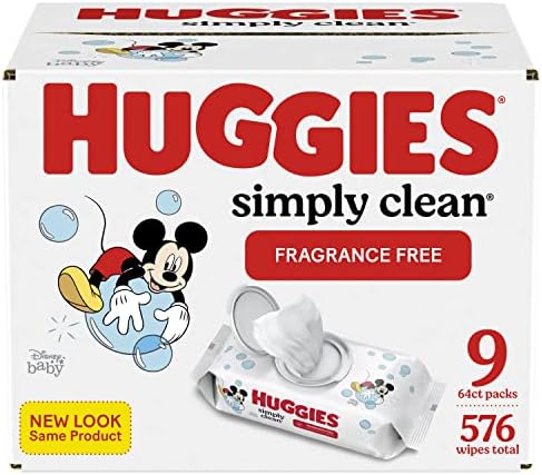 Huggies Simply Clean Unscented Baby Wipes, 9 Flip-Top Packs (576 Wipes ...
