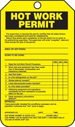 Accuform TCS361CTP Hot Work Status Tag, Legend "HOT Work Permit ...