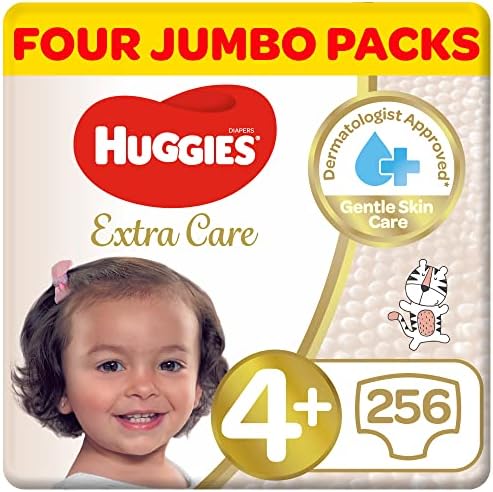 Huggies Extra Care, Size 4+, 10 -16 kg, Mega Pack, 256 Diapers price in ...