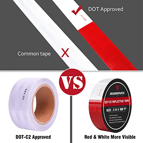 SEVEN SPARTA DOT-C2 Reflective Safety Tape 2 Inch x 200 Feet Red/White Conspicuity Tape for ...