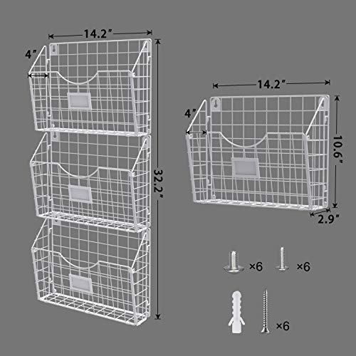 Stackable Hanging Wall Files Rack&3-Tier Metal Folder Wall File Holder ...