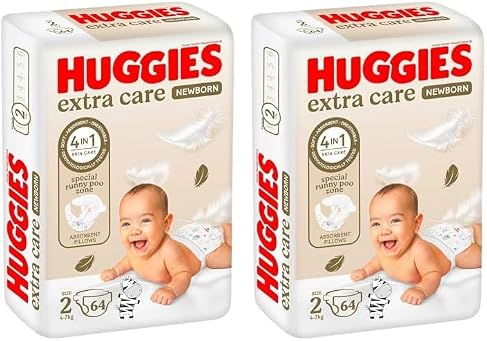 Huggies Extra Care Newborn, Size 2, 4-6 kg, Jumbo Pack, 64 Diapers ...