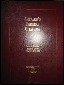Shepard's Federal Citations (Federal Reporter, 2d Series Vols.279-359 ...