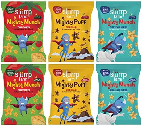 Slurrp Farm Mighty Puffs Choco Ragi, Tangy Tomato and Cheese & Herbs ...