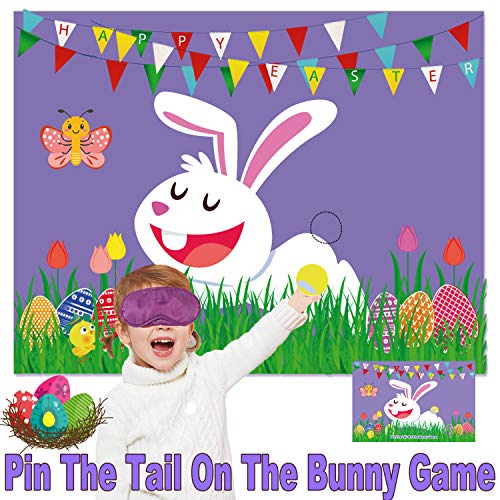Funnlot Easter Games for Kids Pin the Tail on the Bunny with 24 ...