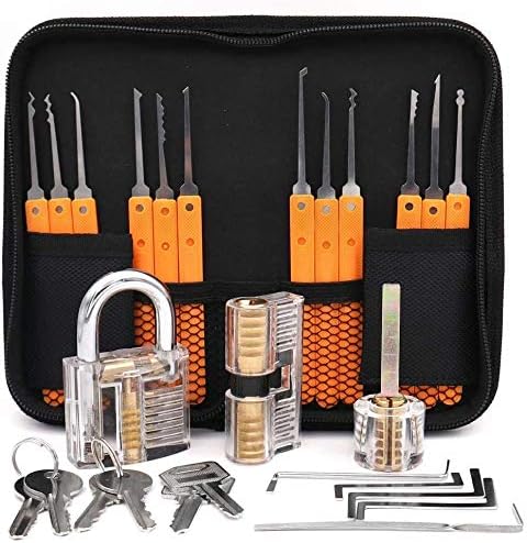 Lock Picking Set Professional 24 Piece Lock Picking Set with 3 Transparent Padlock Lock Pick Kit ...