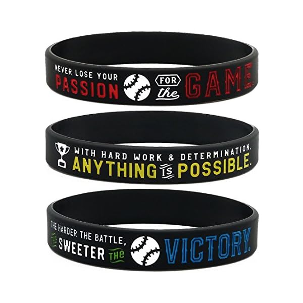 Inkstone Baseball Silicone Wristbands with Motivational Sayings (6-Pack ...