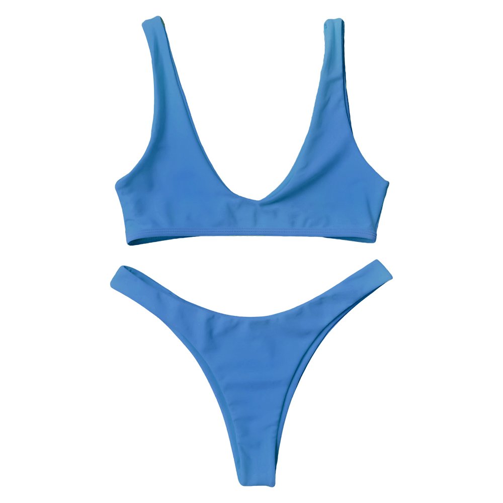 ZAFUL Swimsuit High Cut Cheeky Thong Bikini Scoop Neck Two Piece ...