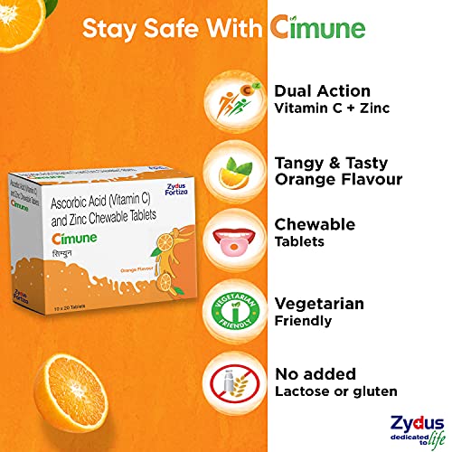 Cimune Vitamin C and Zinc, Chewable Tablets, Tasty Orange Flavour ...