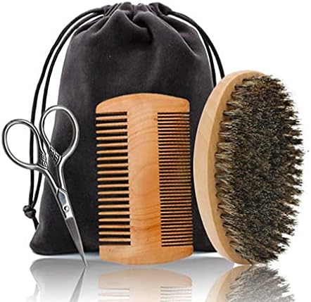 Men's beard brush 3 piece set with comb and scissors set, durable ...