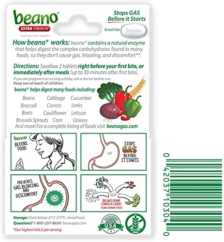 Beano Extra Strength, Gas Prevention & Digestive Enzyme Supplement, 30 ...