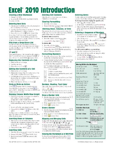 Buy Microsoft Excel 2010 Introduction Quick Reference Guide 