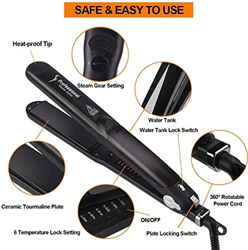 Steam Straighteners for Hair, Professional Salon Ceramic Tourmaline Steam Flat Iron Hair ...