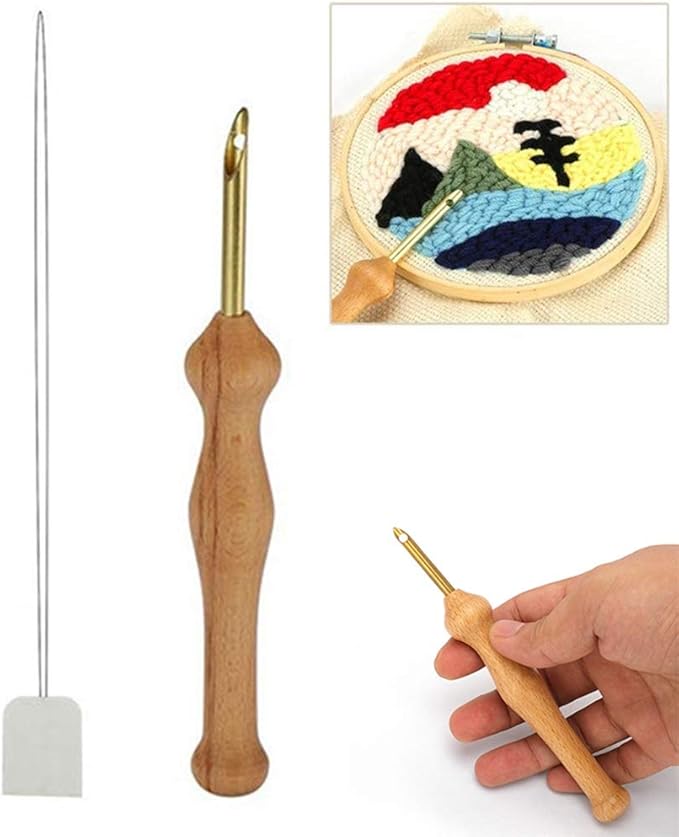 Durable Knitting Embroidery Pen Punch Needle Threader Set DIY Wooden ...