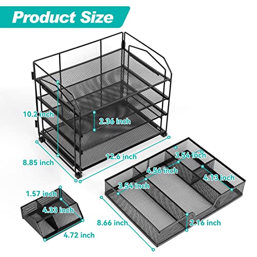 Beiz Desk Paper Letter Tray Organizer, 4 Tier Desk Organizer w/Storage ...