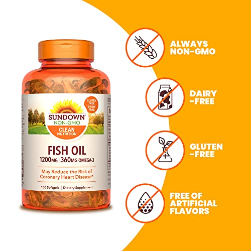 Sundown Fish Oil 1200 mg, Omega-3 Dietary Supplement, Supports Heart ...