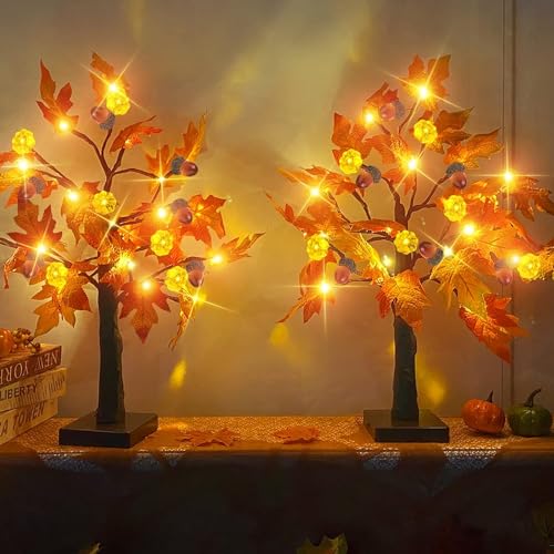 [ 2 Pack & Timer ] TURNMEON 24 Inch Fall Lighted Maple Tree ...