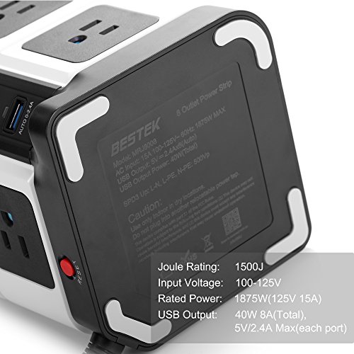 BESTEK 8-Outlet Power Strip With 6 USB Charging Ports | Widest