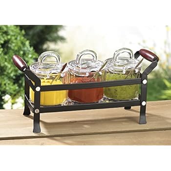 Amazon.com | (Set of 3) Clear Glass Condiment Spice Jars, Ceramic ...