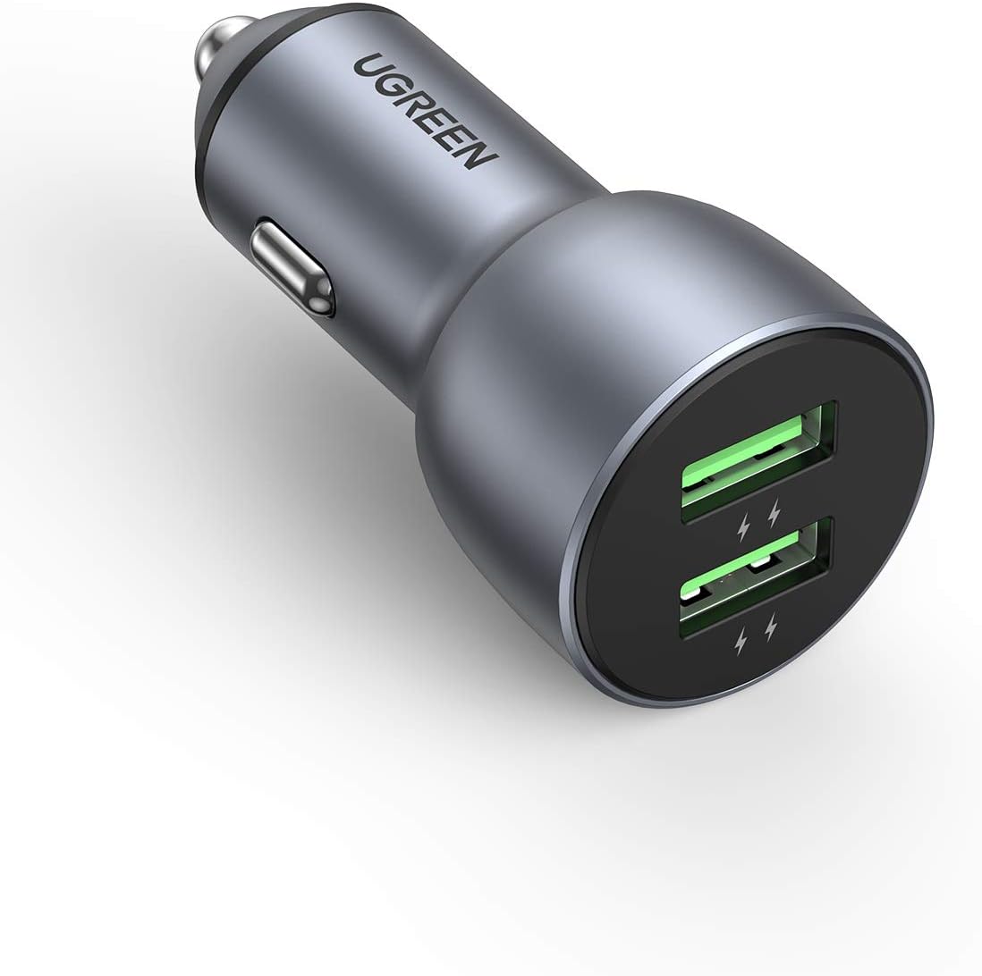 UGREEN Cargador de Coche USB, Adaptador Auto Carga Rápida Dual USB QC 3.0 de 36 W de Aluminio ...