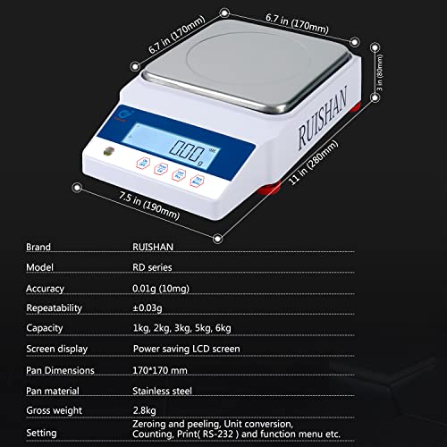 RUISHAN Lab Analytical Scale 3000gx0.01g High Precision Electronic ...